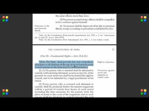 Indian Constitution - Video 13 (Article 21 and Article 21A)