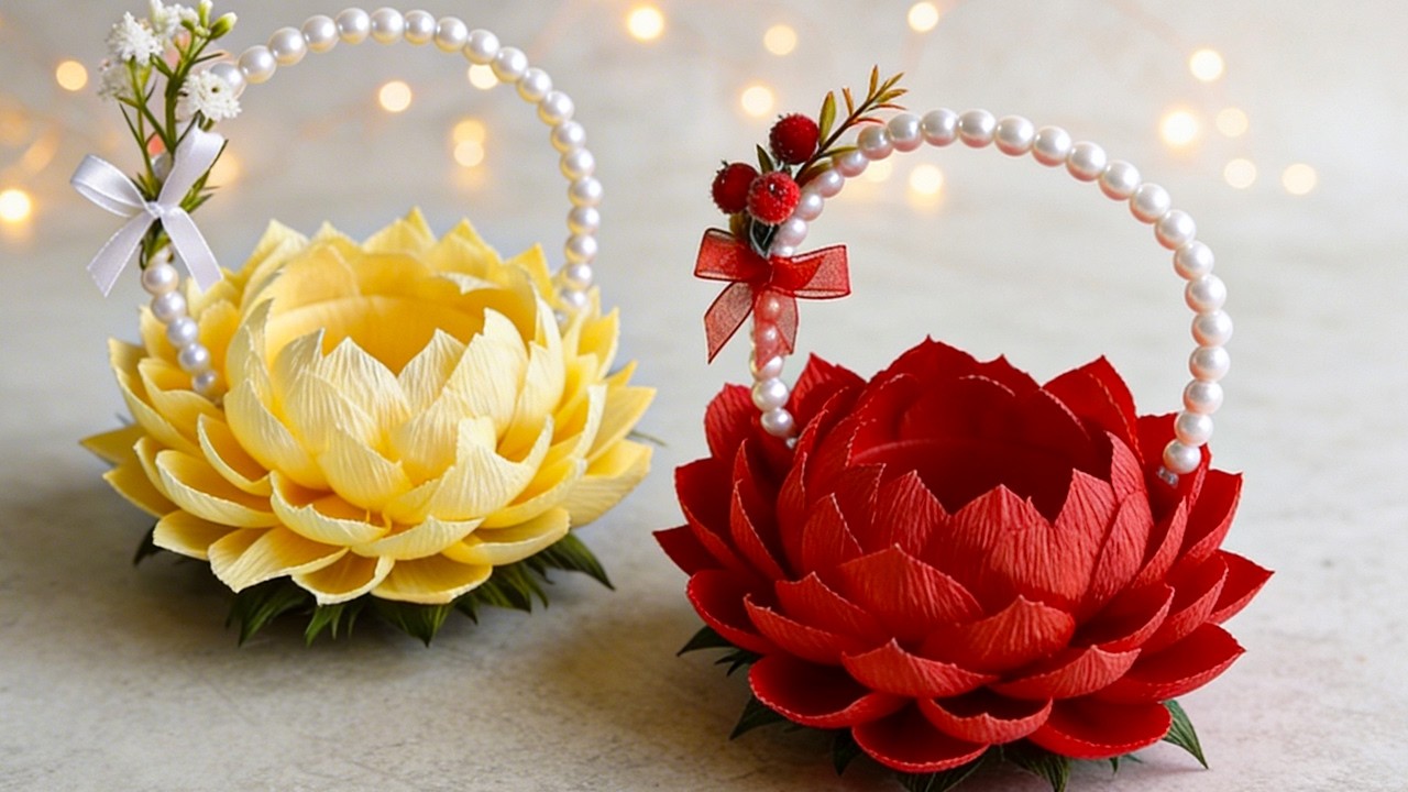 How to make paper flower baskets as gifts | Simple and easy, great home decor | DIY