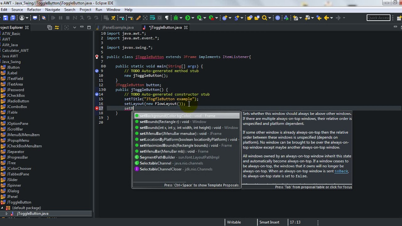 27. JToggleButton Java Swing Tutorial without voice