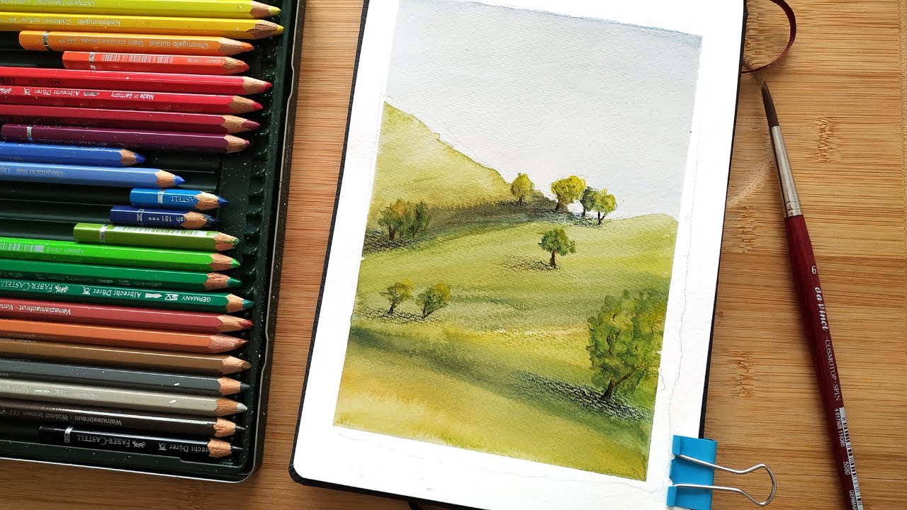 Watercolour pencils landscape tutorial for beginners
