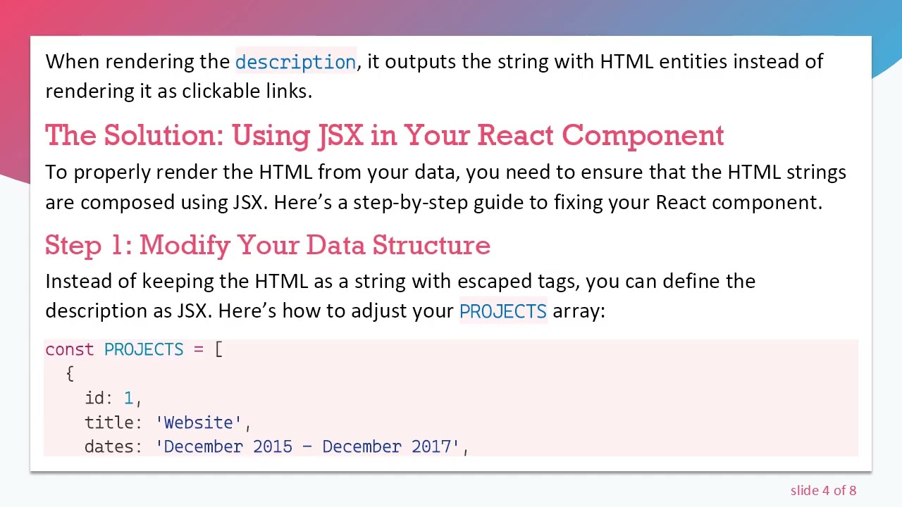 How to Render HTML from Imported Data Strings in ReactJS Using .map