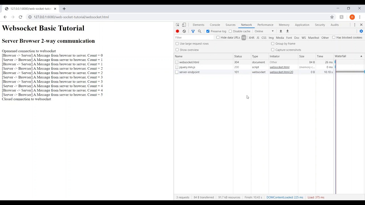 Java server two-way communication with browser | Simple Websocket example