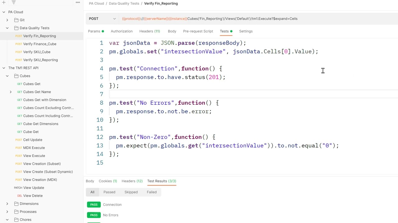 Postman / TM1 / Data Quality Testing