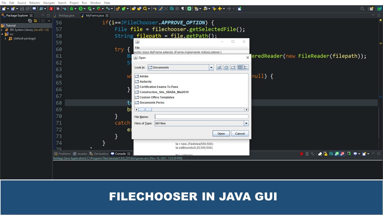 Java GUI Tutorial #58 - Create a FileChooser Using JFileChooser In Java GUI Swing