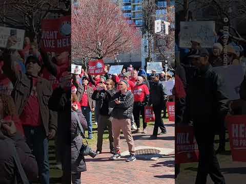 Today in Boston, hundreds of post office workers rally against Trump’s plan to privatize the USPS.