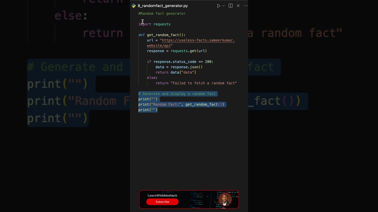 Random Fact Generator  #pythonprogramming #1minutevideo  #pythonprojects #pythontutorials #python