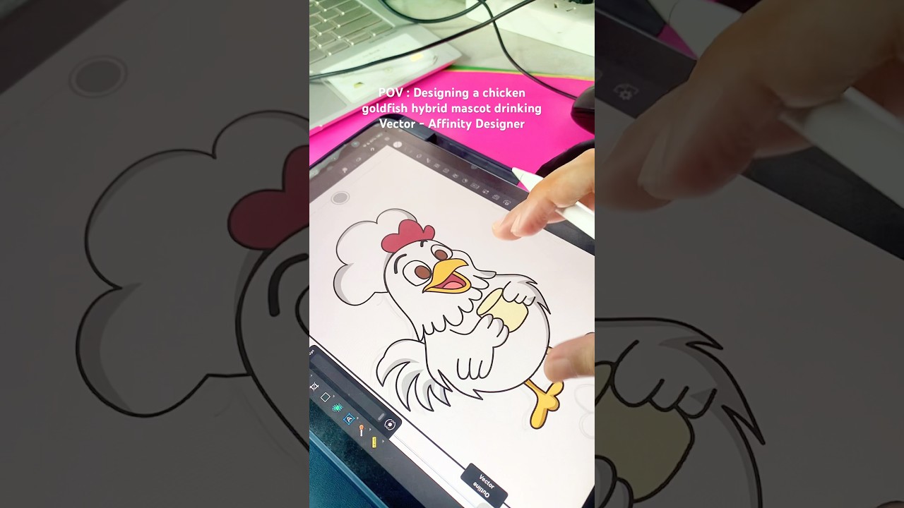 POV: Designing a chicken-goldfish hybrid mascot drinking - Vector - Affinity Designer  #vectormascot