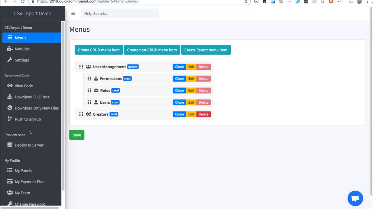 QuickAdminPanel Modules: CSV Import