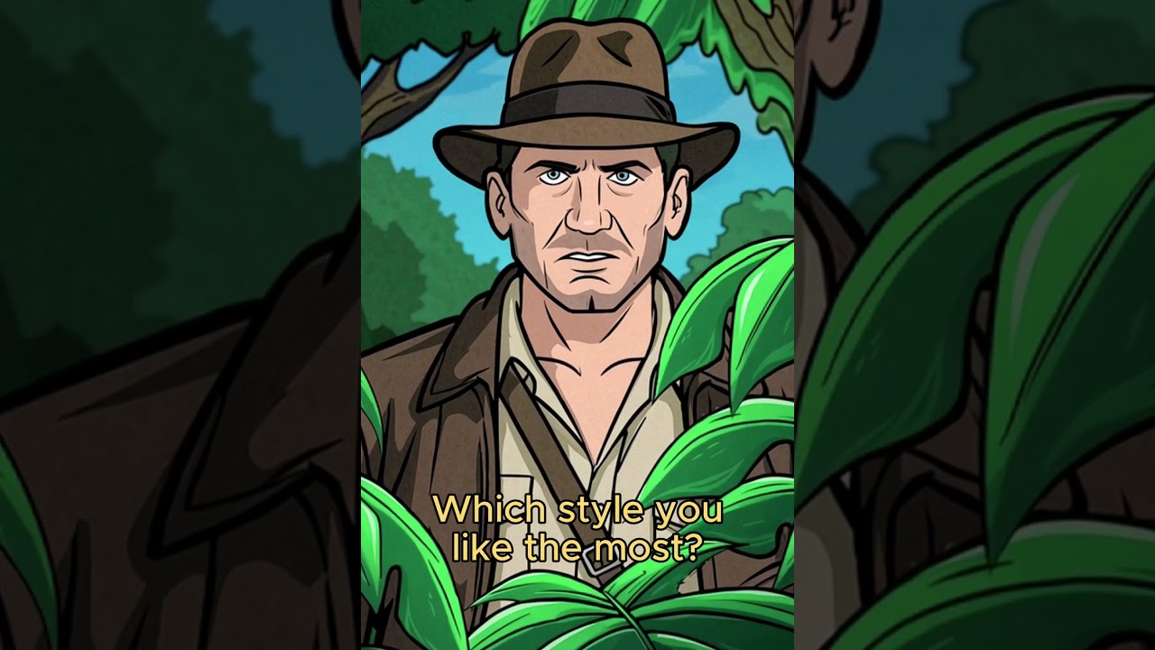 Indiana Jones in 6 diffrent cartoon styles - Indy gets cartoonified