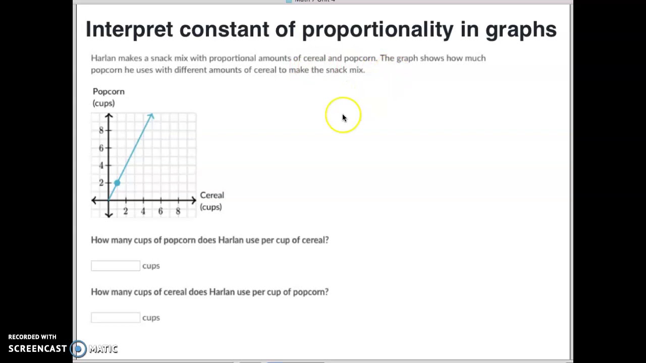 Interpret constants of proportionality and in graphs