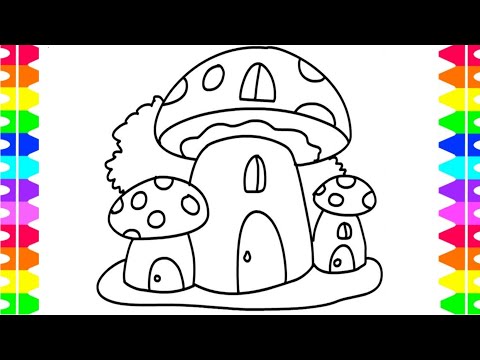 Mushroom House drawing, Coloring for kids and Toddlers, Let's Draw and learn together.