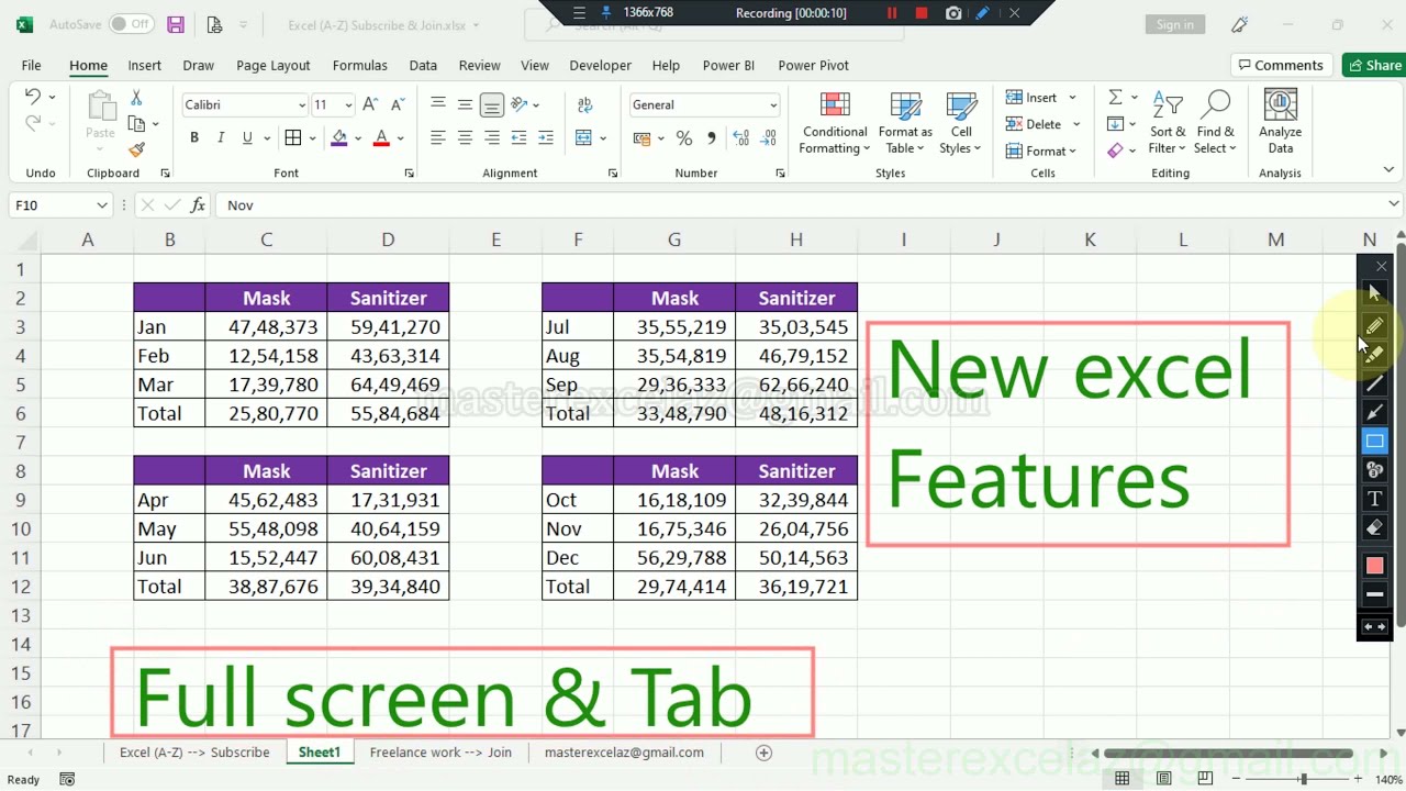 Full screen & Tabs only | New features in Excel 365