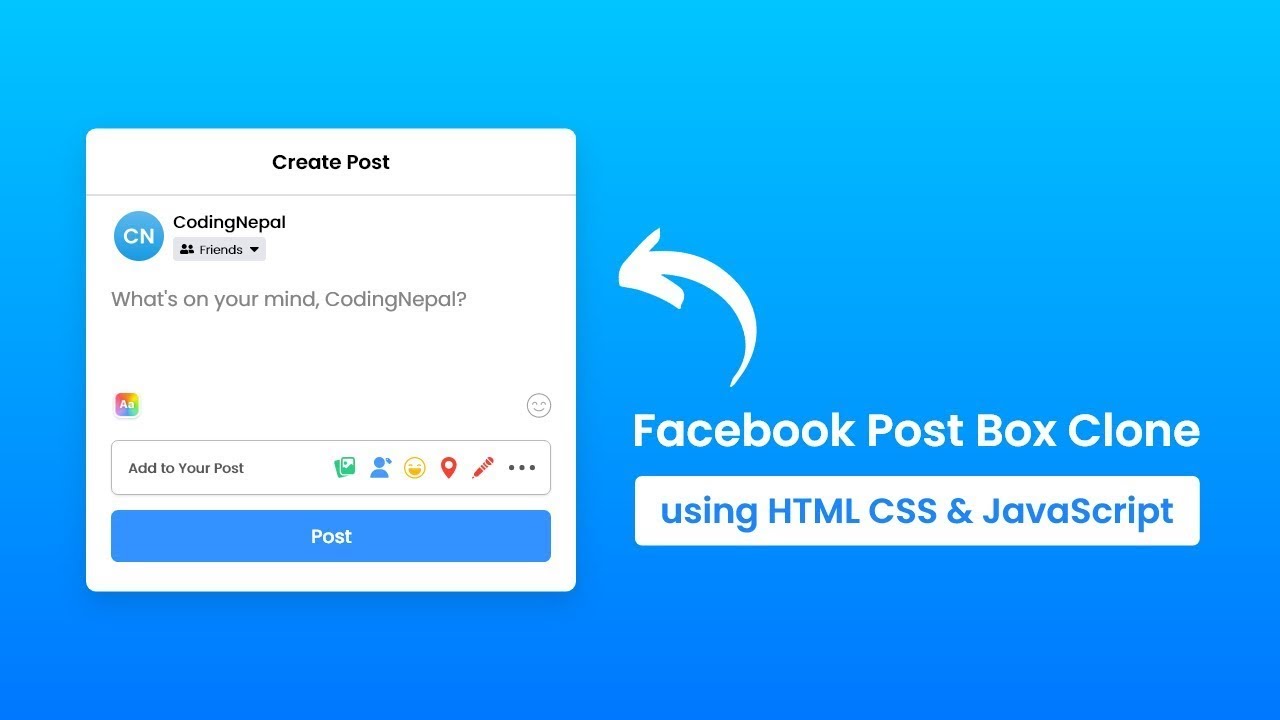 Facebook Post Box Clone in HTML CSS & JavaScript