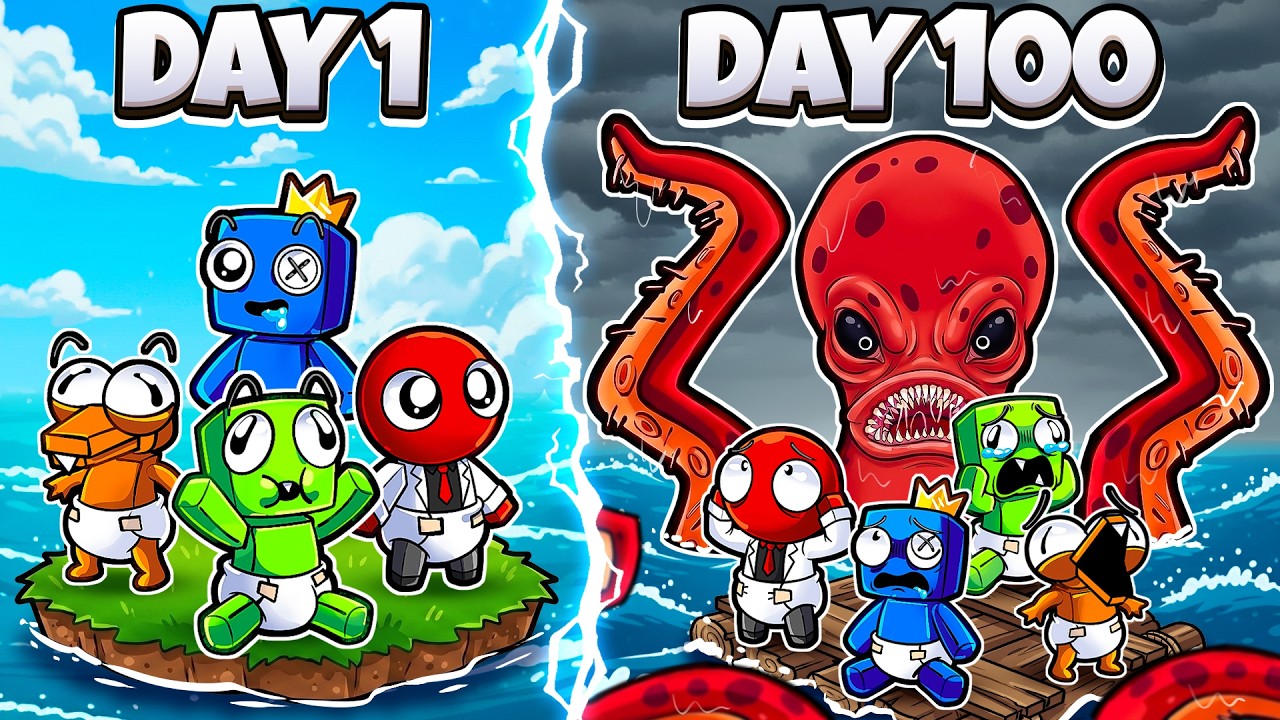 100 DAYS STRANDED at SEA with RAINBOW FRIENDS!! (Roblox)