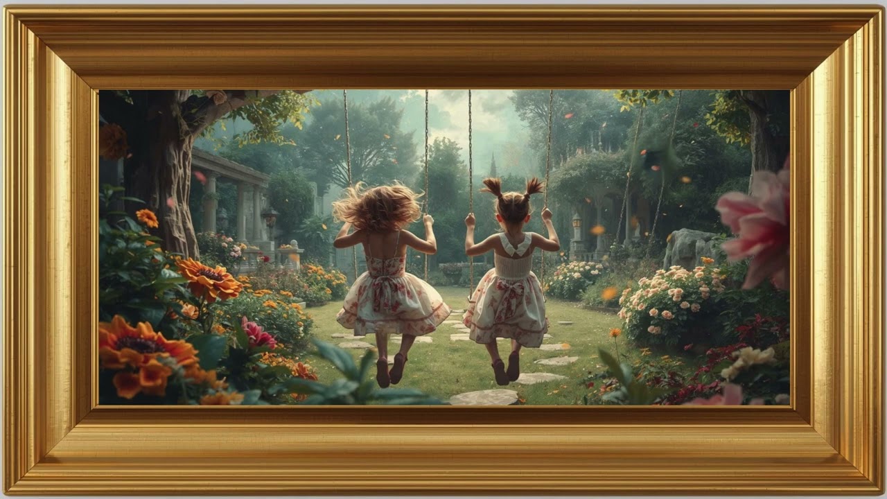 Vintage art TV Wallpaper and Screensaver | Summer Fun | 4K | No Sound | Gold Frame | Home Decore