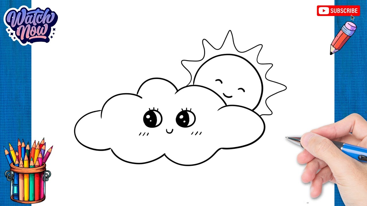 How to draw Partly Cloudy Symbol - Weather Symbol Drawing