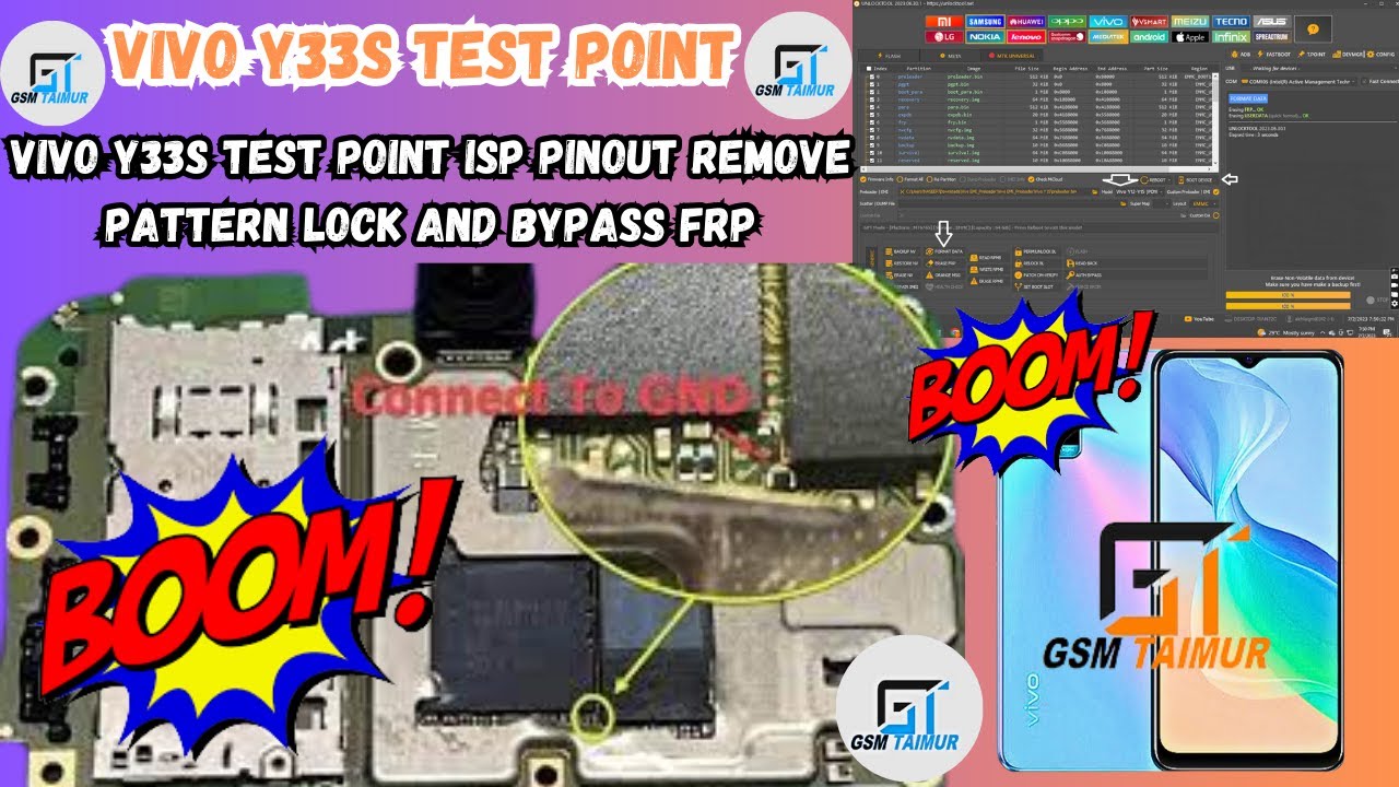 Vivo Y33s Test Point ISP Pinout Remove Pattern Lock and Bypass FRP Reset Unlock Tool #gsmtaimurteam