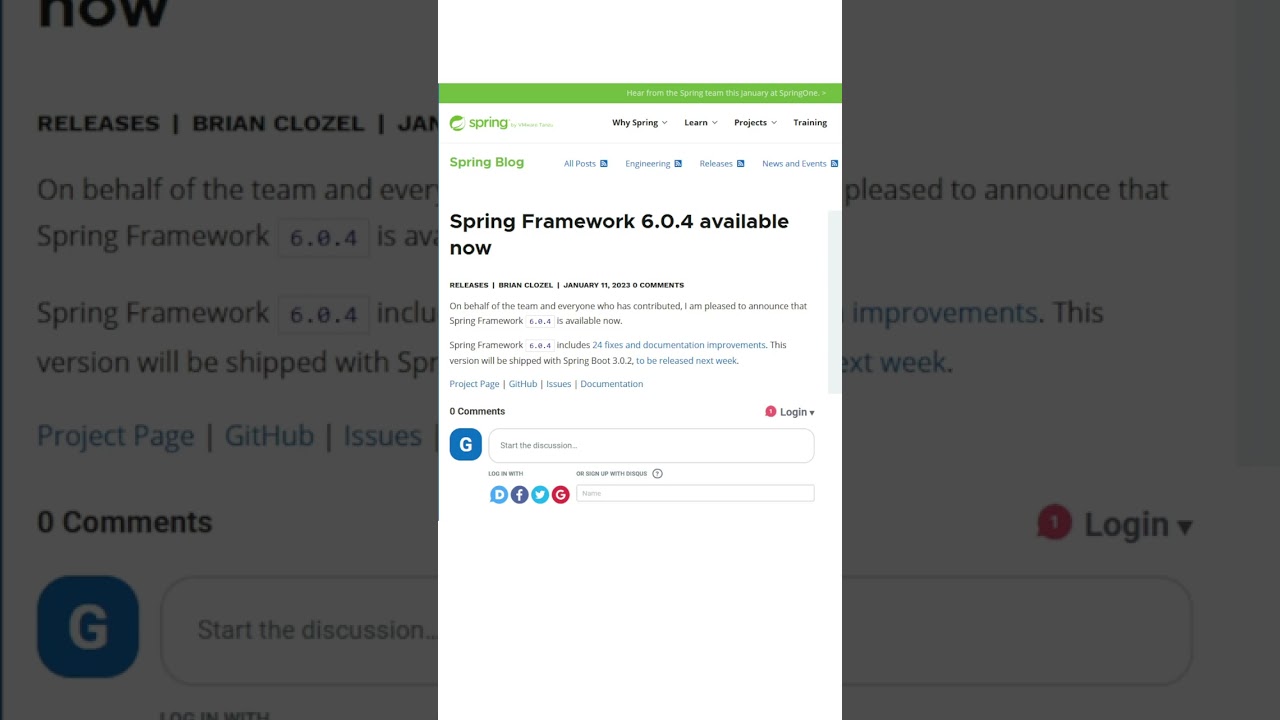 Spring Boot tutorial - Spring Framework 6.0.4 is available now.