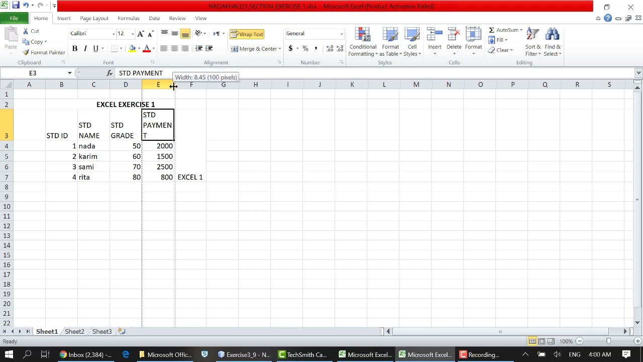 EXCEL EXERCISE 1