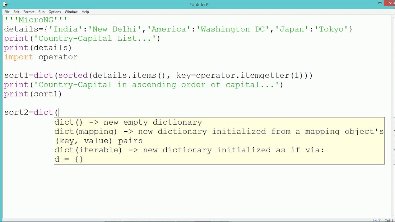 Python Program - sort dictionary