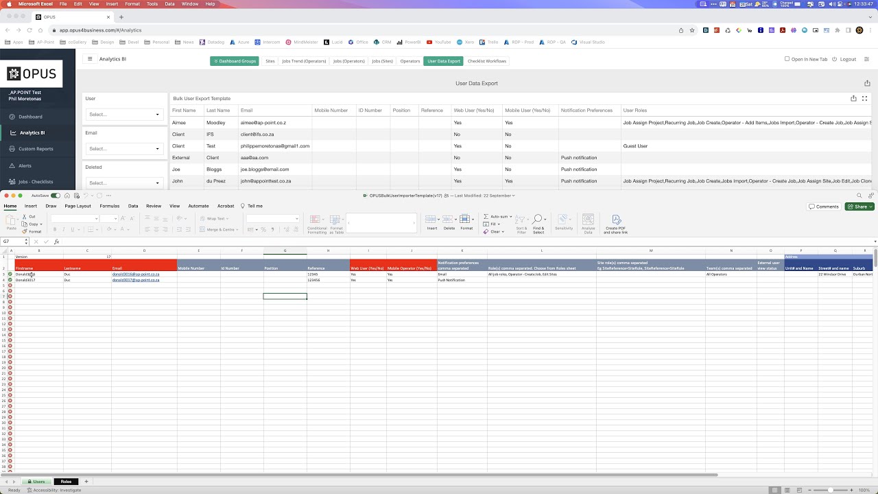 OPUS Dashboard User Export Data