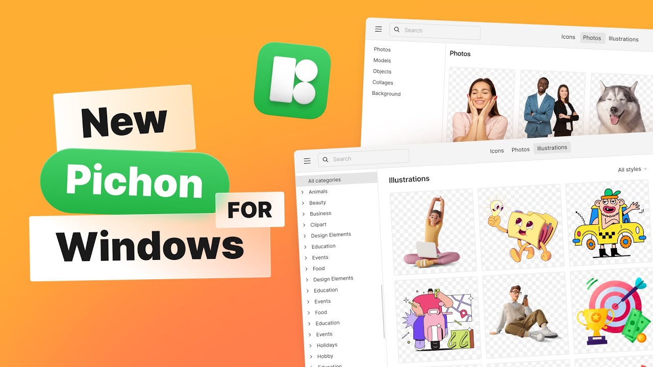 Vector graphics and stock photos in a click distance — New Pichon for Windows
