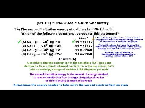 Second Ionization Energy w/ Calcium ~ 2022-#14-U1-P1 CAPE Chemistry