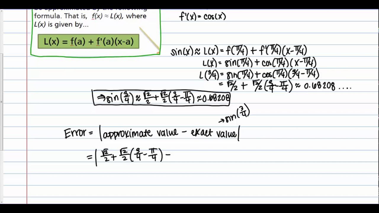 Linear Approximation and Error (Sine Function)