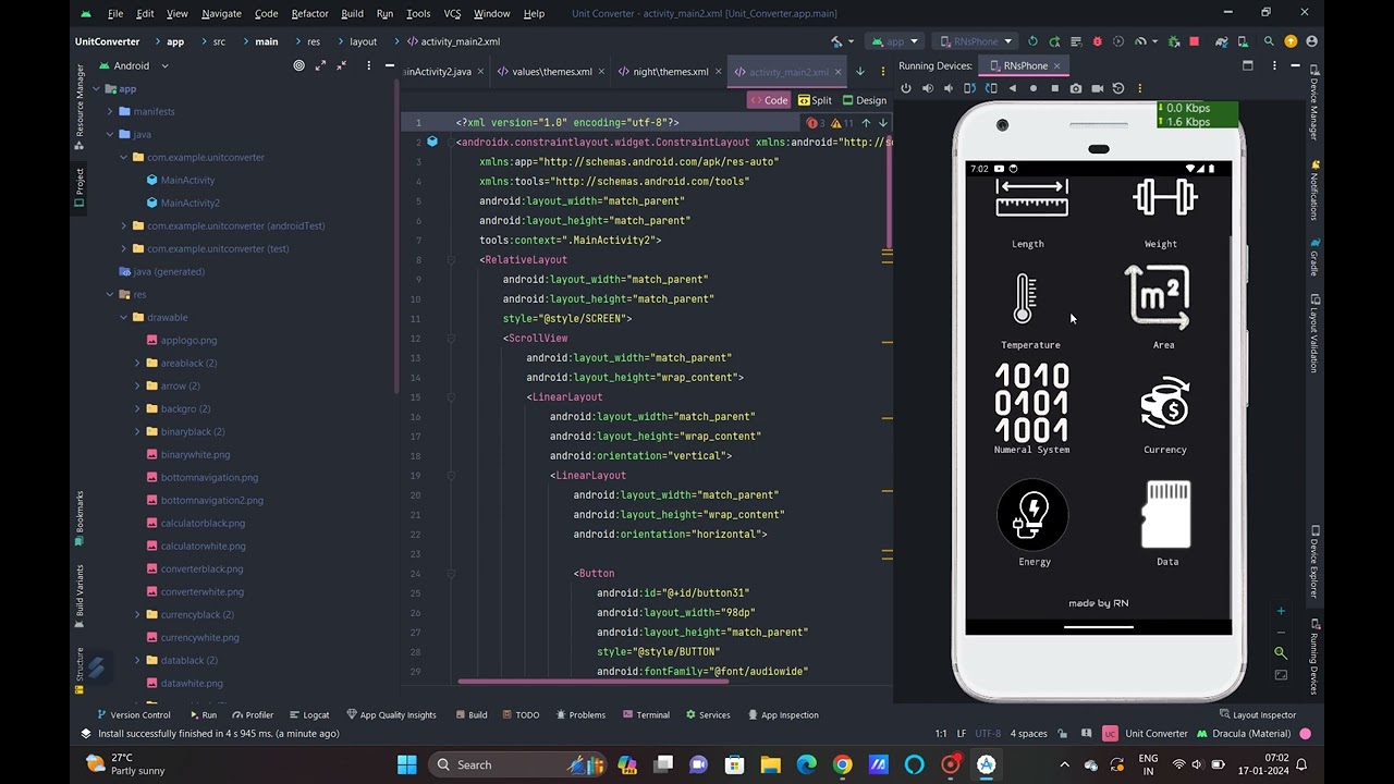 Creating a Basic Unit Converter using Java and XML| Android Studio|Github