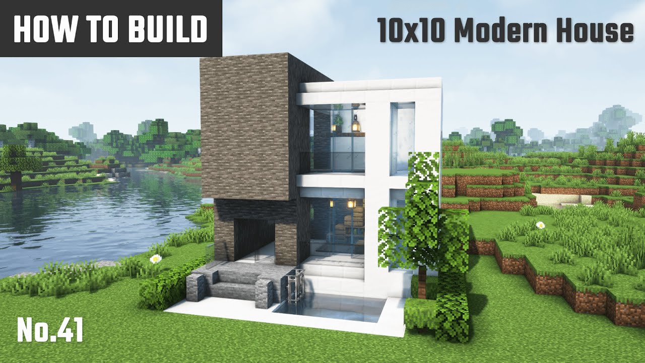 マイクラ建築：プール付きのコンパクトなモダンハウスの作り方。10x10ブロック。No.41【Minecraft】 - Minecraft ...