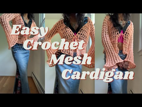 Easy crochet mesh cardigan with bell sleeves - full beginner friendly tutorial with sizing