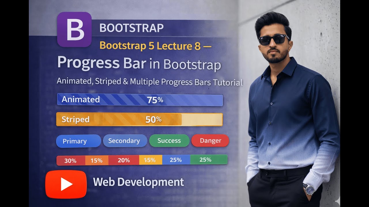 Bootstrap 5 Lecture 8  Progress Bar in Bootstrap Animated, Striped & Multiple Progress Bars Tutorial