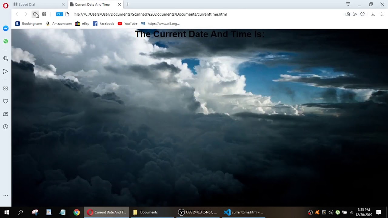 Display current date and time using HTML, CSS and JavaScript
