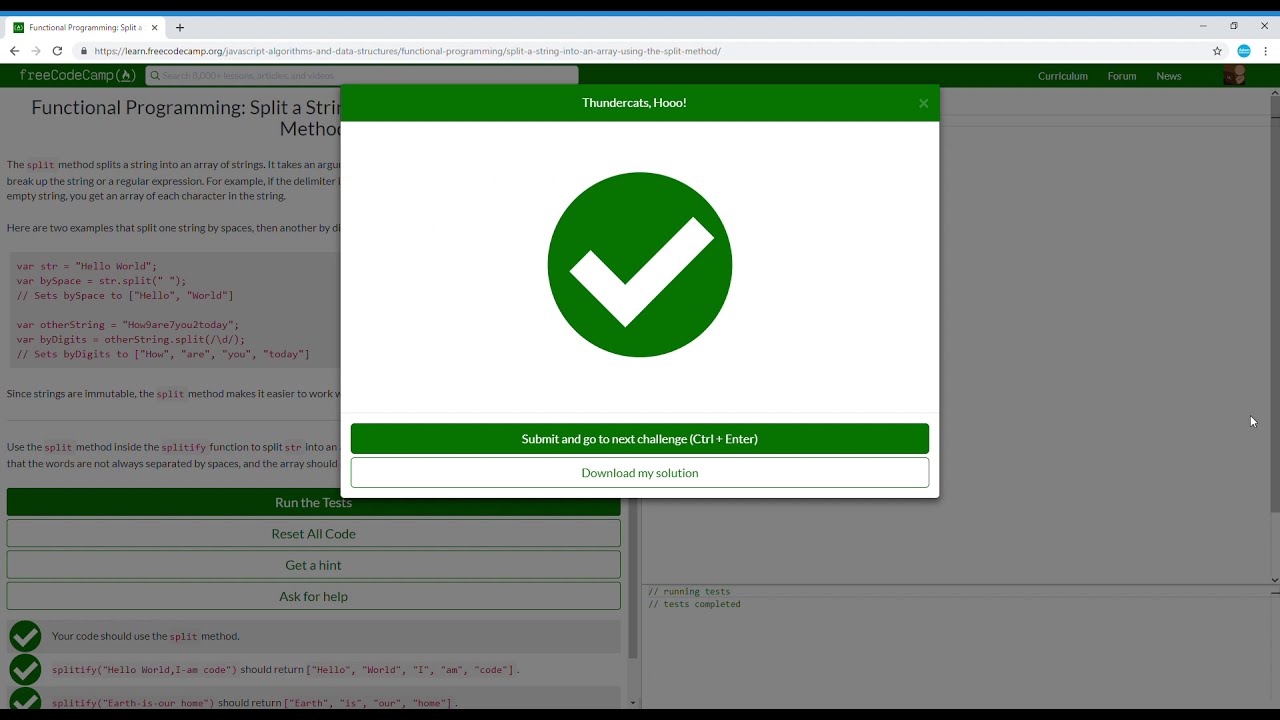 Functional Programming  Split a String into an Array Using the split Method    freeCodeCamp19/24