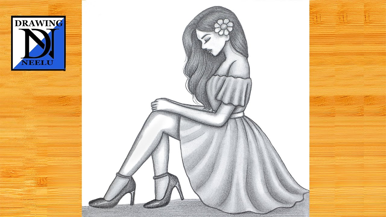 How to draw a Sitting Pose Girl -Step by Step || Pencil sketch for beginner || Girl drawing