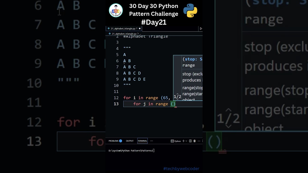 Day 21: Easy Alphabet Triangle Pattern in Python | 30 Days of Code