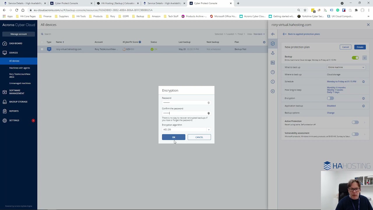 Encryption Settings for Your Self-Service Acronis Backup