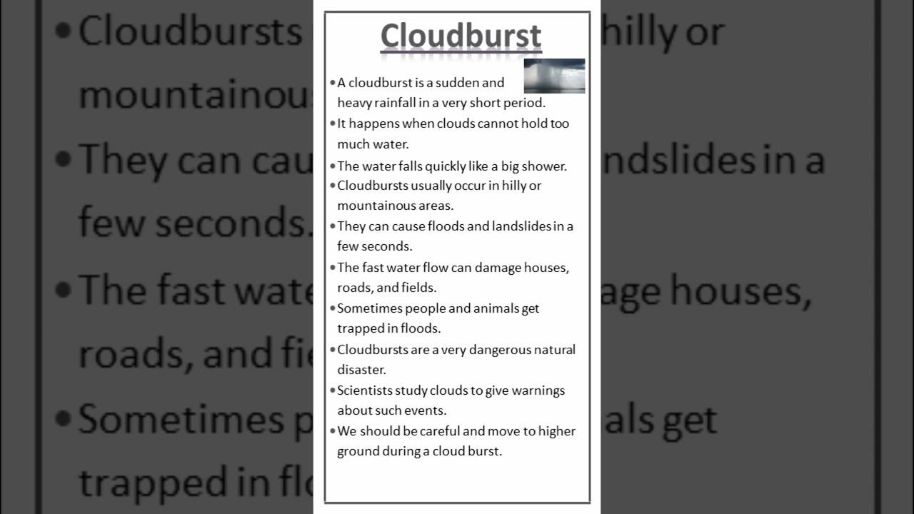 essay on Cloud Burst | About Cloudburst #cloud #cloudburst #rain #flood #naturaldisaster #shorts#yt
