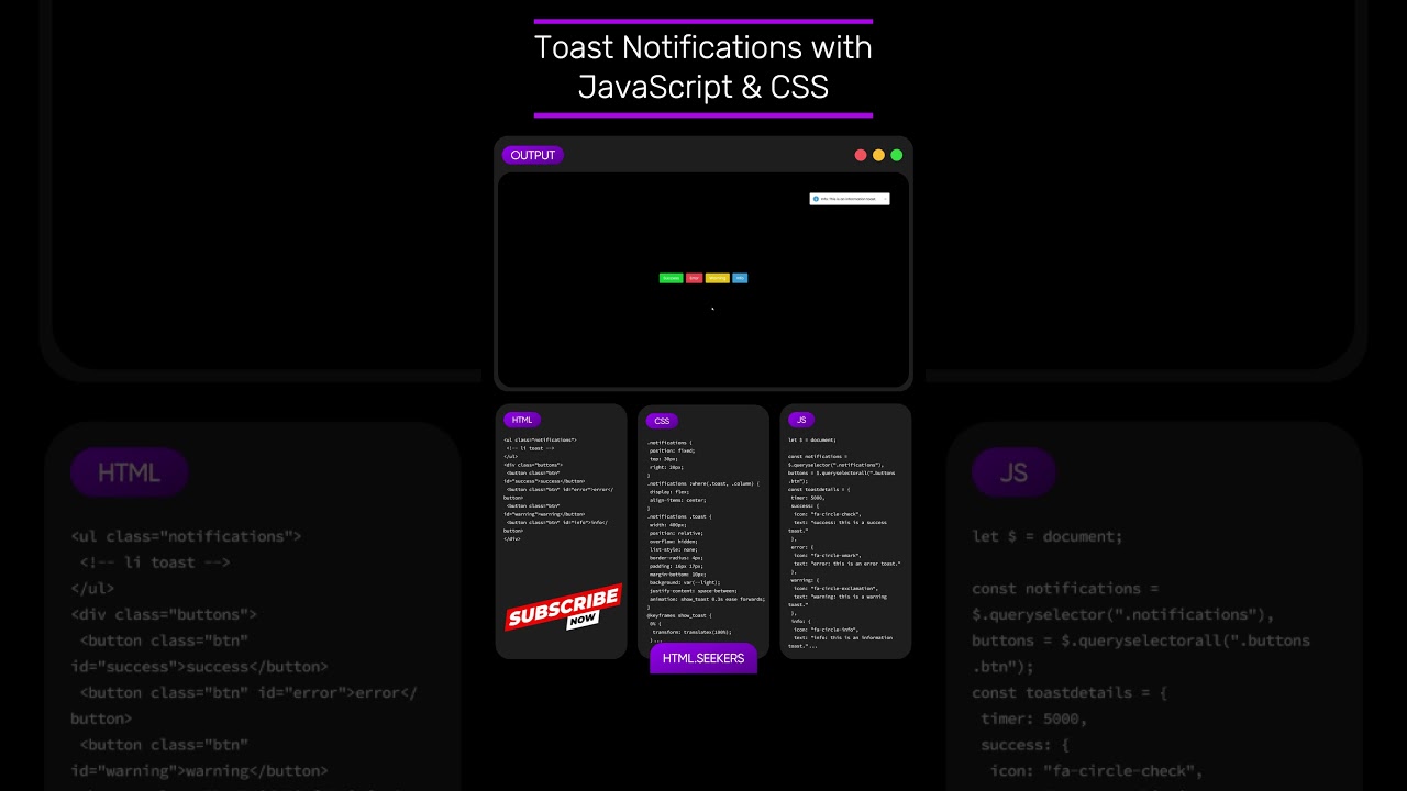 🔔 Toast Notifications with JavaScript & CSS – Quick & Clean! #html5css3 #webdesign