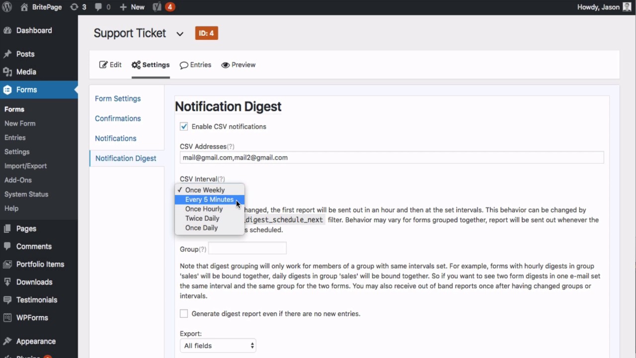 Gravity Forms CSV Email - WordPress Plugin
