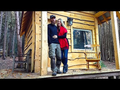 HER FIRST Overnight at the Off Grid Cabin! | Fire Plate, Burgers and Movie Night