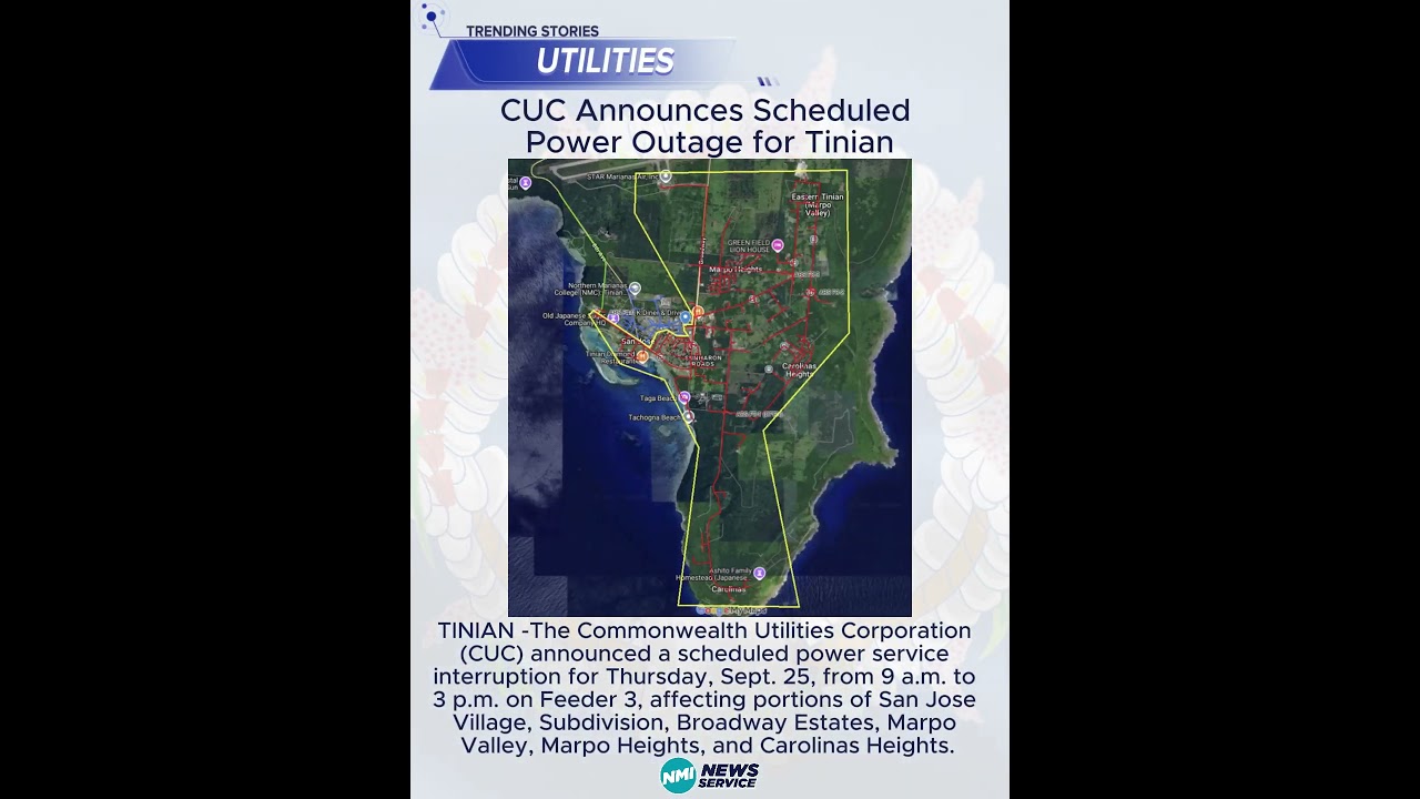 CUC Announces Scheduled Power Outage for Tinian on Sept. 25