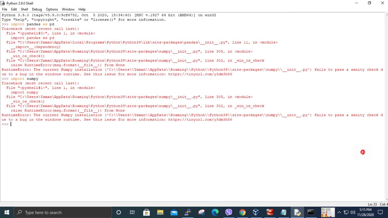 Pandas importing error in python | RuntimeError The current Numpy installation | python | Panda