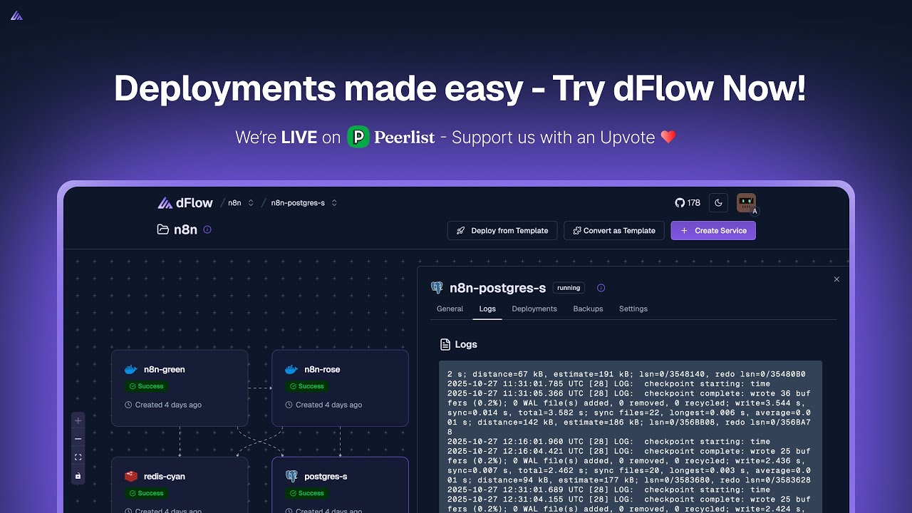 Modern Opensource PAAS, alternative to Vercel, Railway, Heroku - dflow.sh