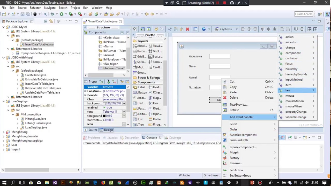 Eclipse java insert data to database || swing Jframe