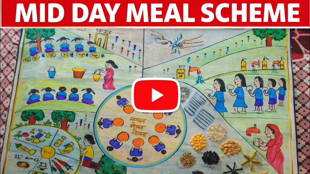 Mid Day Meal Poster Drawing/School Project Chart on Mid Day Meal Scheme/Easy Drawing for Student#art