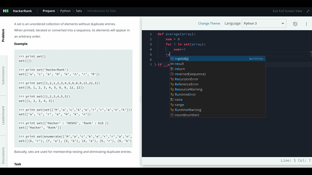 Hackerrank Python Solution #1 Sets - Python: Introduction to Sets