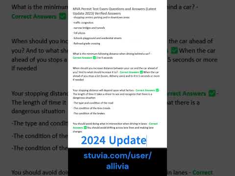 MVA Permit Test Exam Questions and Answers Latest Update 2023 Verified Answers Made with Clipchamp