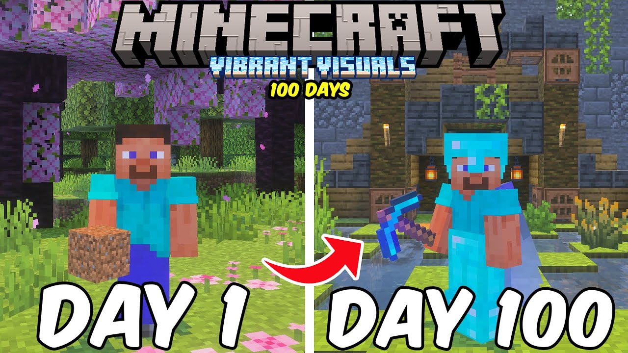 100 Days with Vibrant Visuals in Minecraft Bedrock
