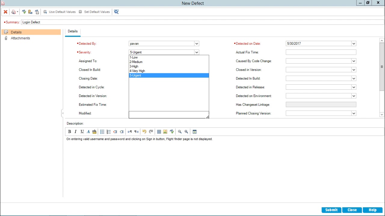 HP ALM - Create a Defect